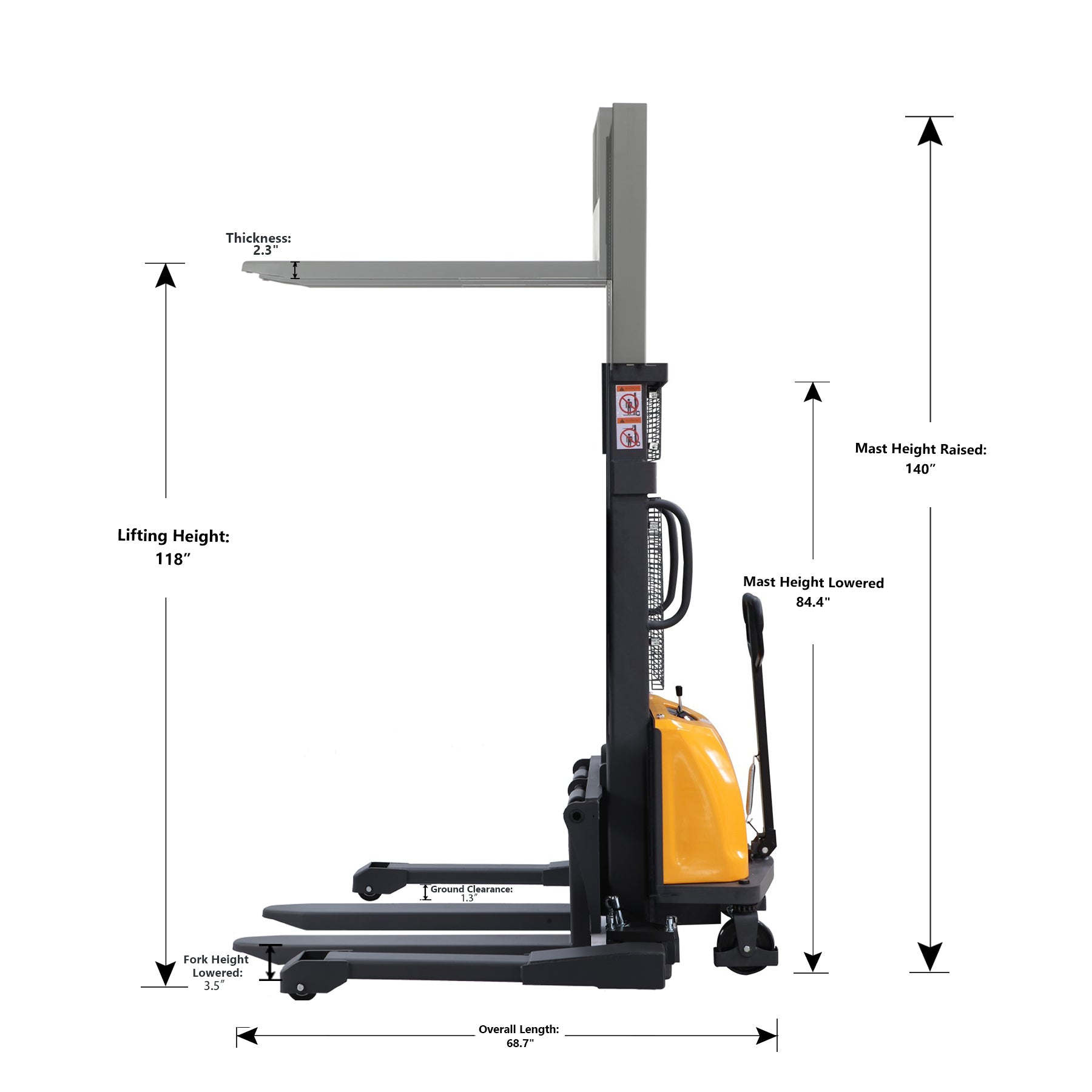 Semi-Electric Straddle Stacker – 3300 lb Capacity, 118" Lift Height, A ...
