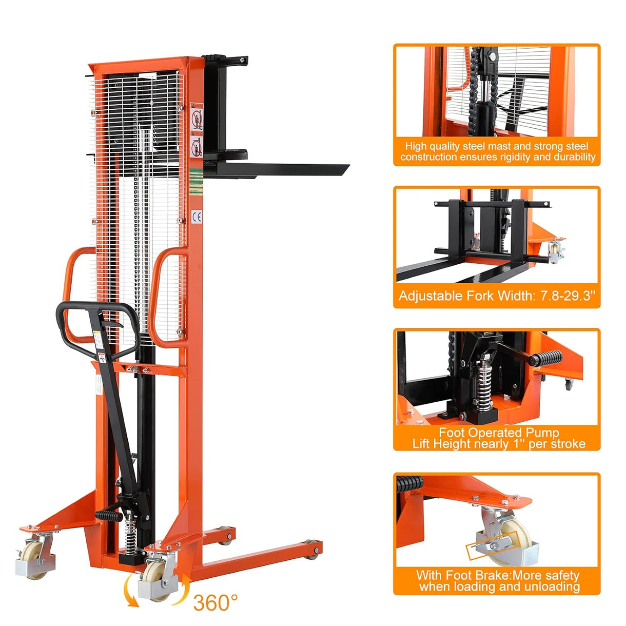 1100 lbs Manual Pallet Stacker – Adjustable Forks – Fixed Legs – 63" L ...